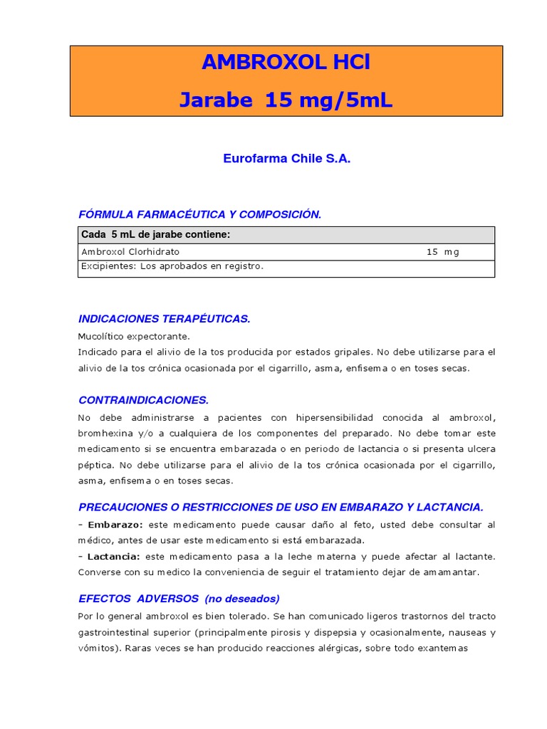 Ambroxol HCL Jbe 15 MG 5mL | PDF | Medicamentos con receta | Amamantamiento