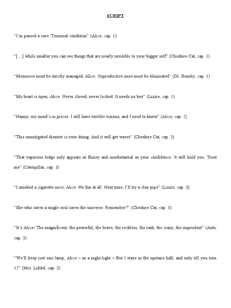 Alice Script | PDF | Alice (Alice's Adventures In Wonderland)