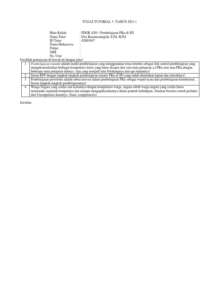 TT 3 Pembelajaran PKN Di SD | PDF | Karier & Perkembangan
