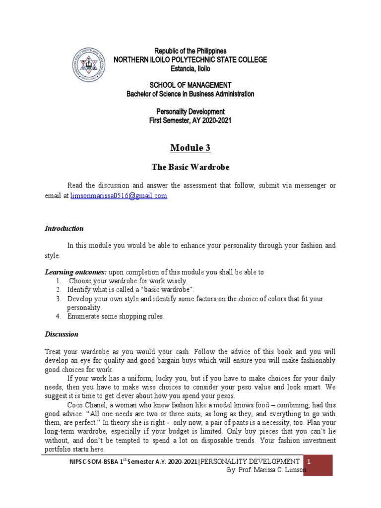 The Basic Wardrobe: Nipsc-Som-Bsba 1 Semester A.Y. 2020-2021 ...
