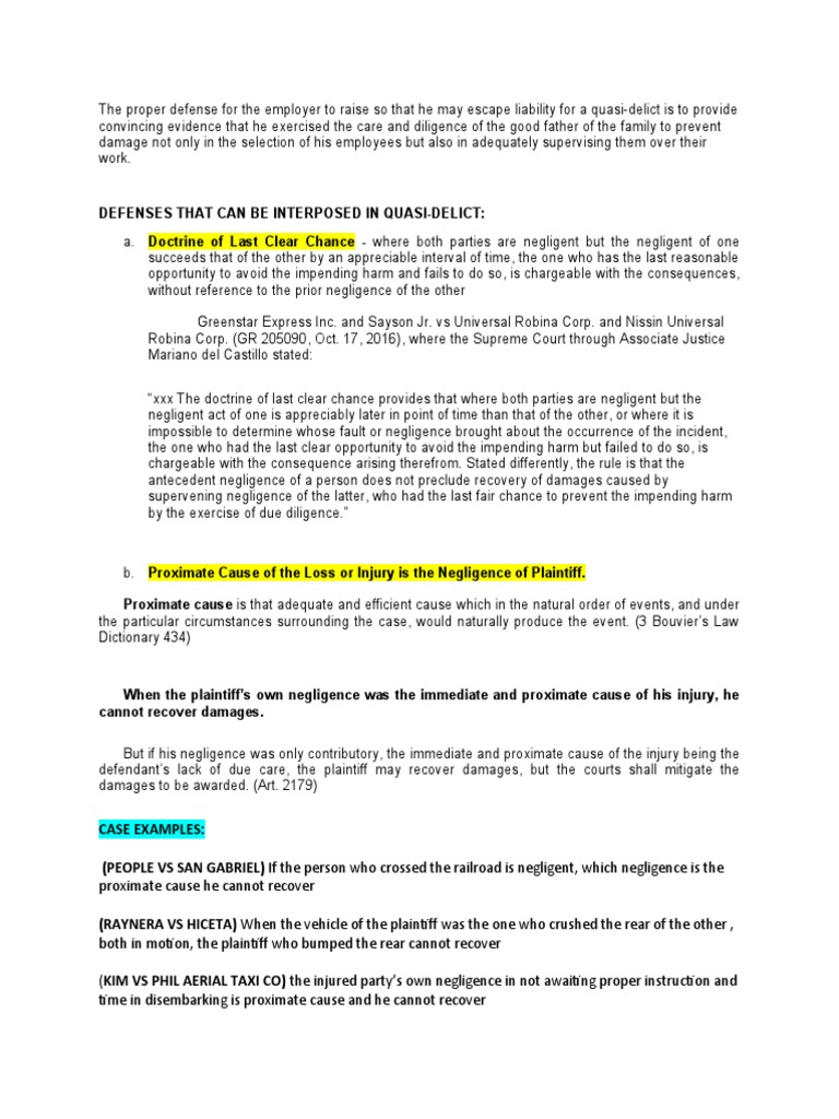 Defense Against Quasi Delict | PDF | Contributory Negligence | Negligence