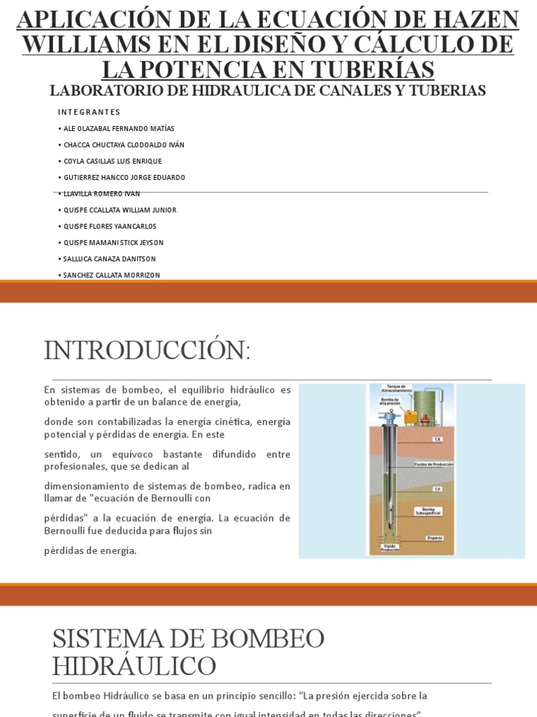 Aplicacion de La Ecuacion de Hazem Williams en Tuberias | PDF ...