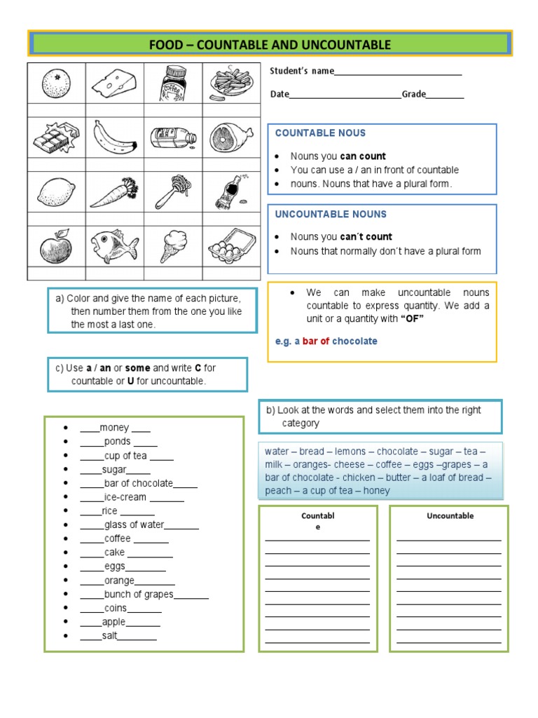 Food - Countable and Uncountable Nouns | PDF | Vegetables | Noun