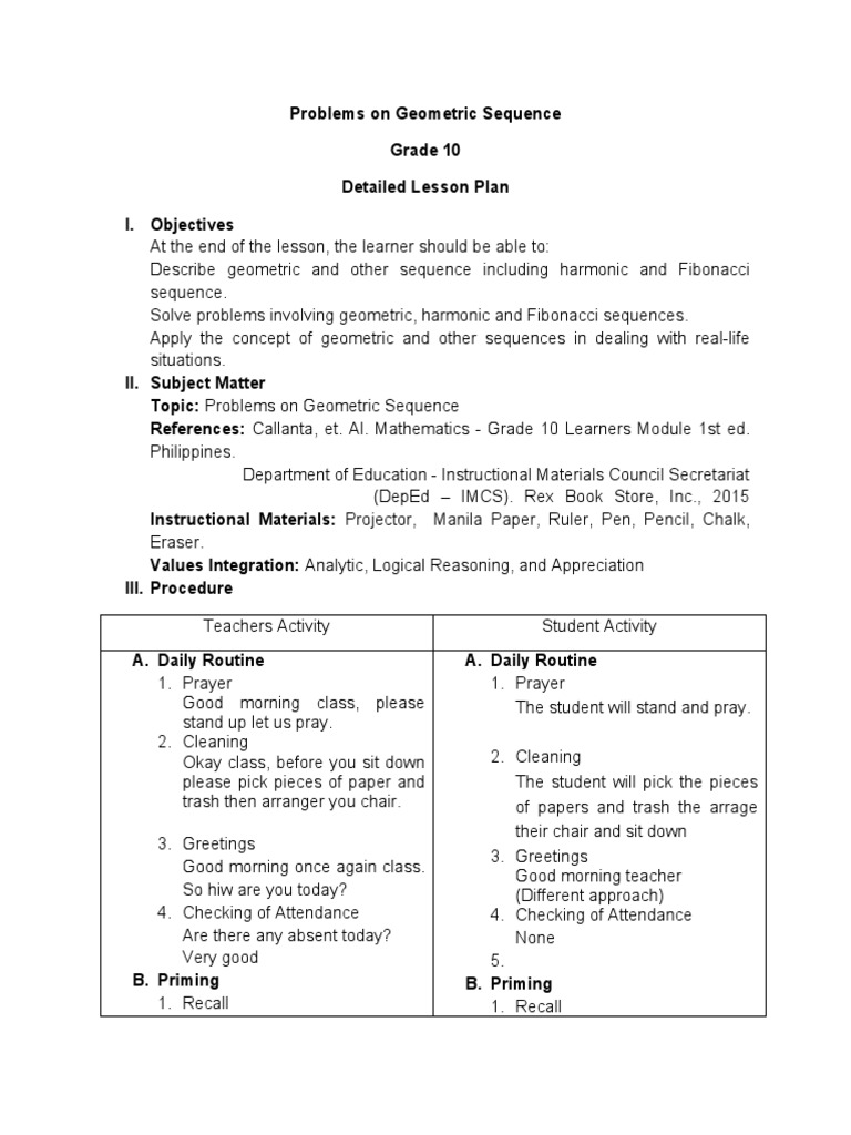Detailed Lesson Plan | PDF | Sequence | Lesson Plan