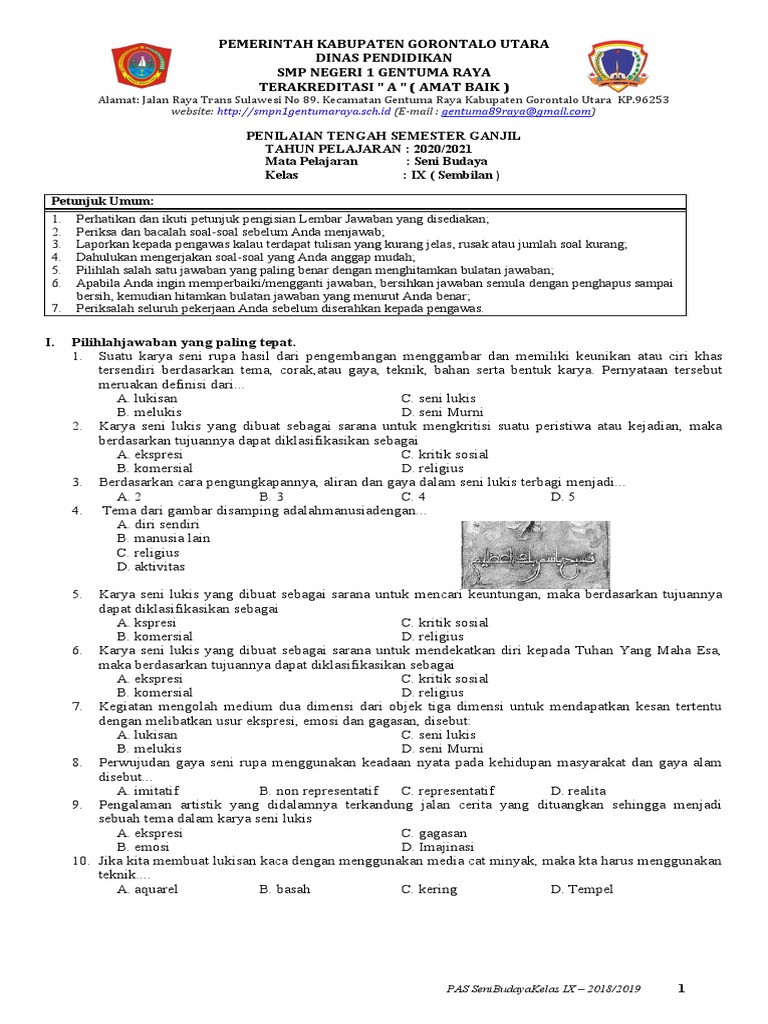 Soal Semester Ganjil Senbud 9 | PDF