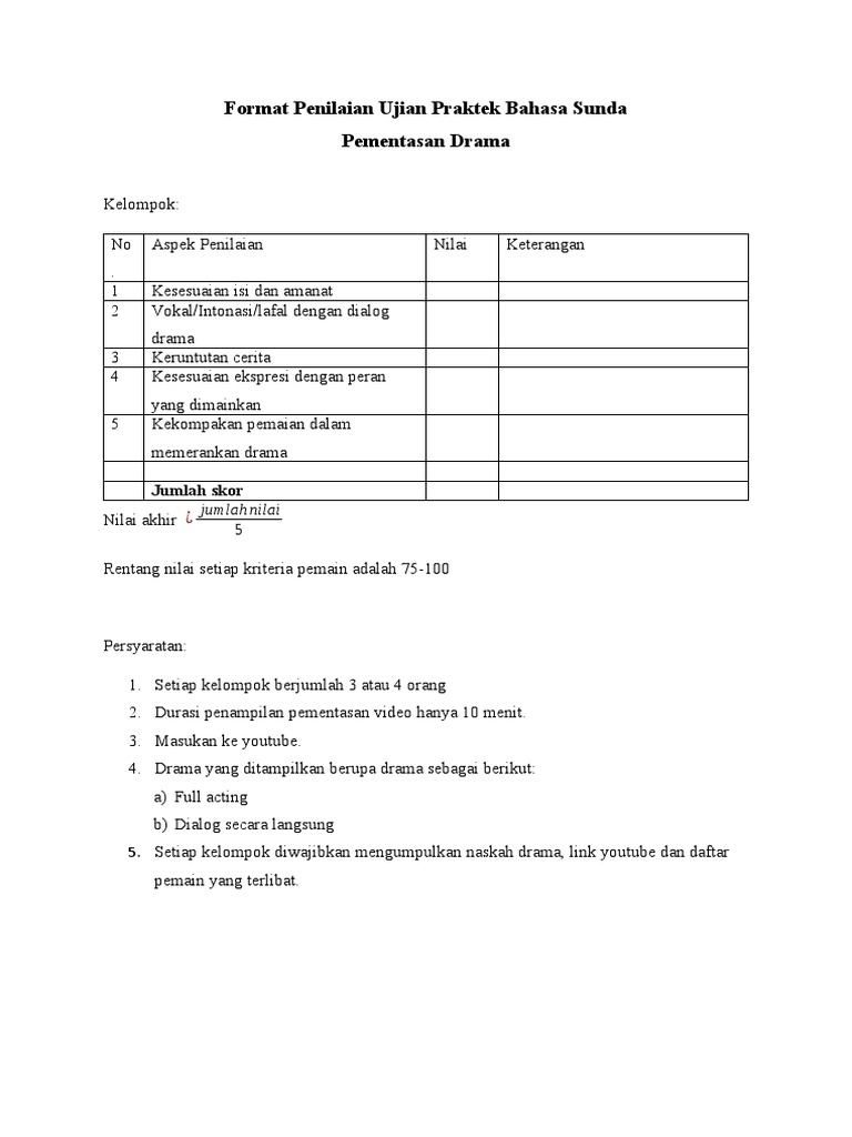 Format Penilaian Ujian Praktek Bahasa Sunda | PDF