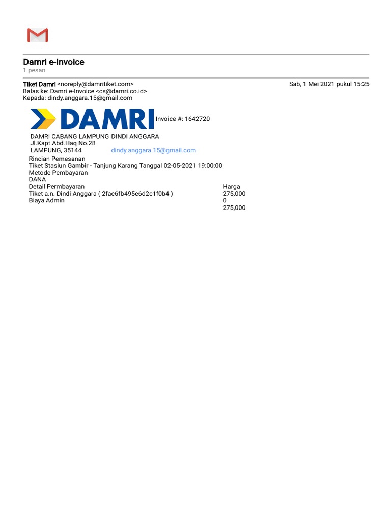 Tiket Pulang Damri | PDF