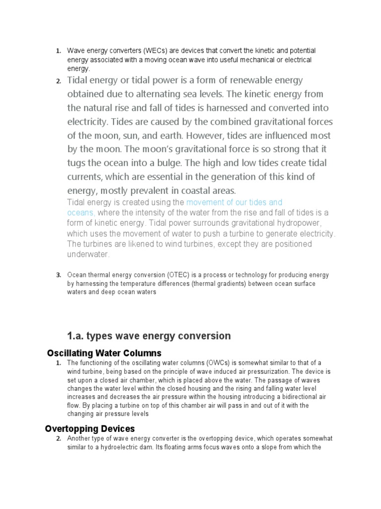 Wave Energy Converters PDF | PDF | Tide | Hydroelectricity