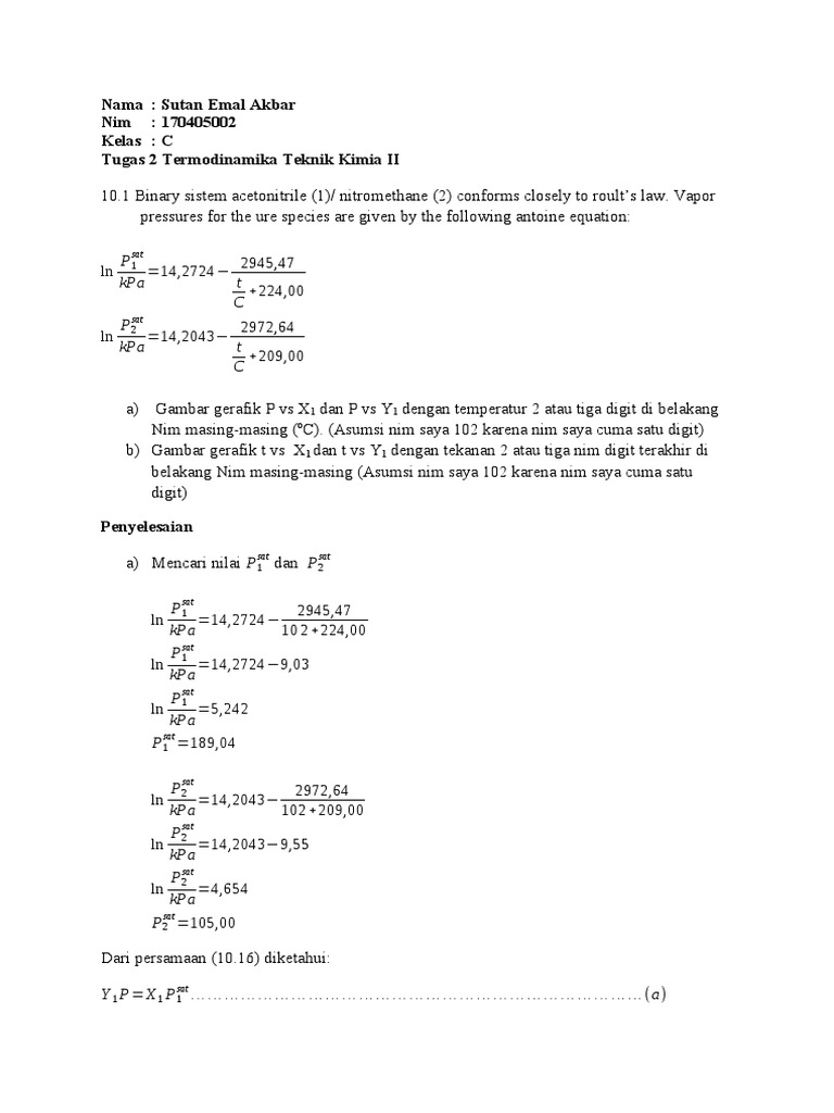 Sultan Emal Akbar - 170405002 - Termodinamika Teknik Kimia II | PDF