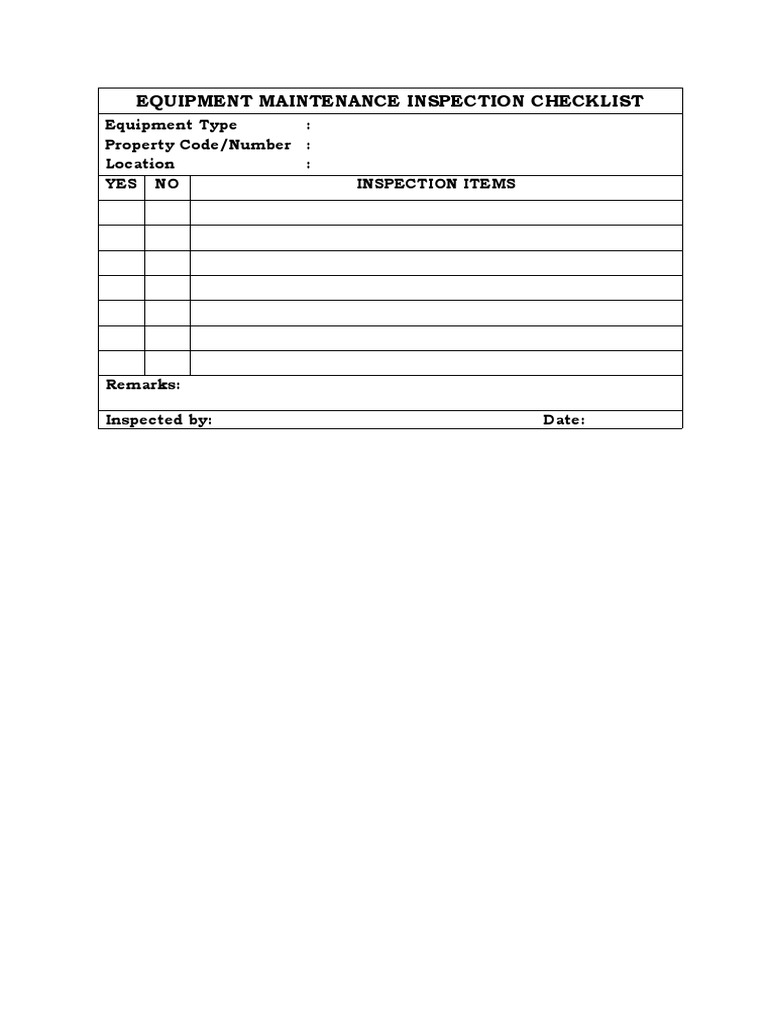 Equipment Maintenance Inspection Checklist | PDF