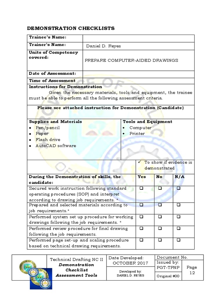 Demonstration Checklists: Demonstration Checklist Assessment Tools ...