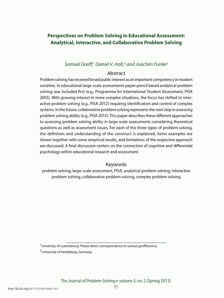 Perspectives On Problem Solving in Educational Assessment - Analytical ...