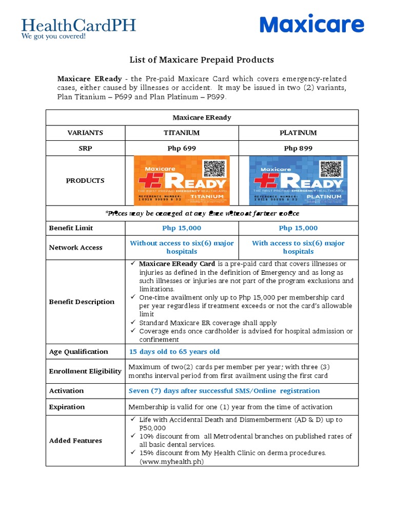 List of Maxicare Prepaid Products: Maxicare Eready - The Pre-Paid ...