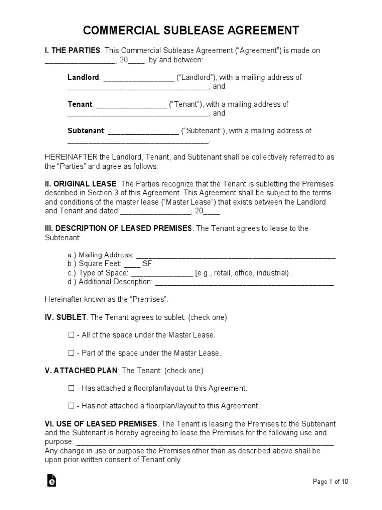 Commercial Sublease Agreement | PDF | Lease | Leasehold Estate
