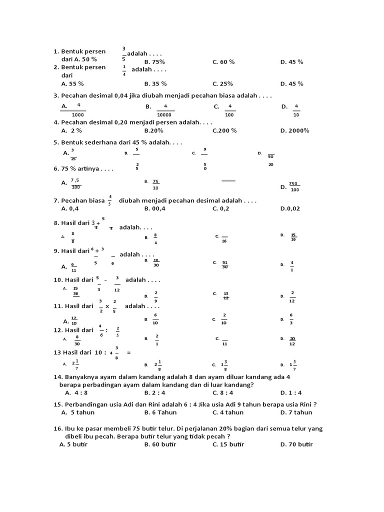 Soal Persen dan Perbandingan Matematika | PDF
