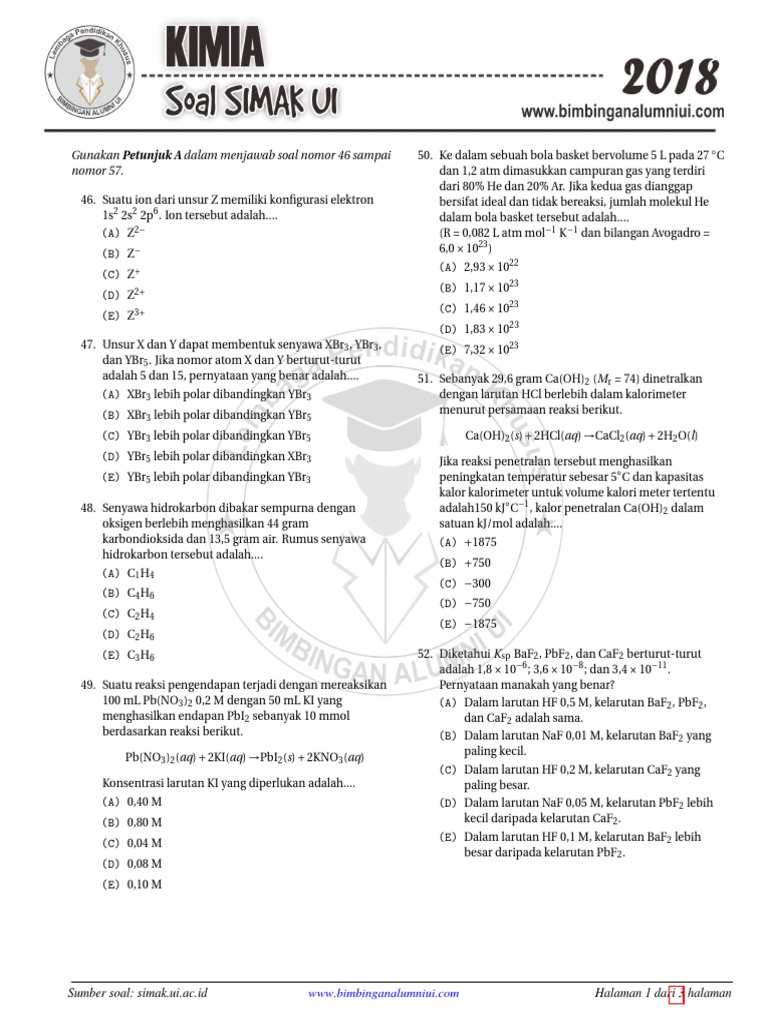 Kimia SIMAK UI 2018 - Bimbingan Alumni UI - 1 | PDF