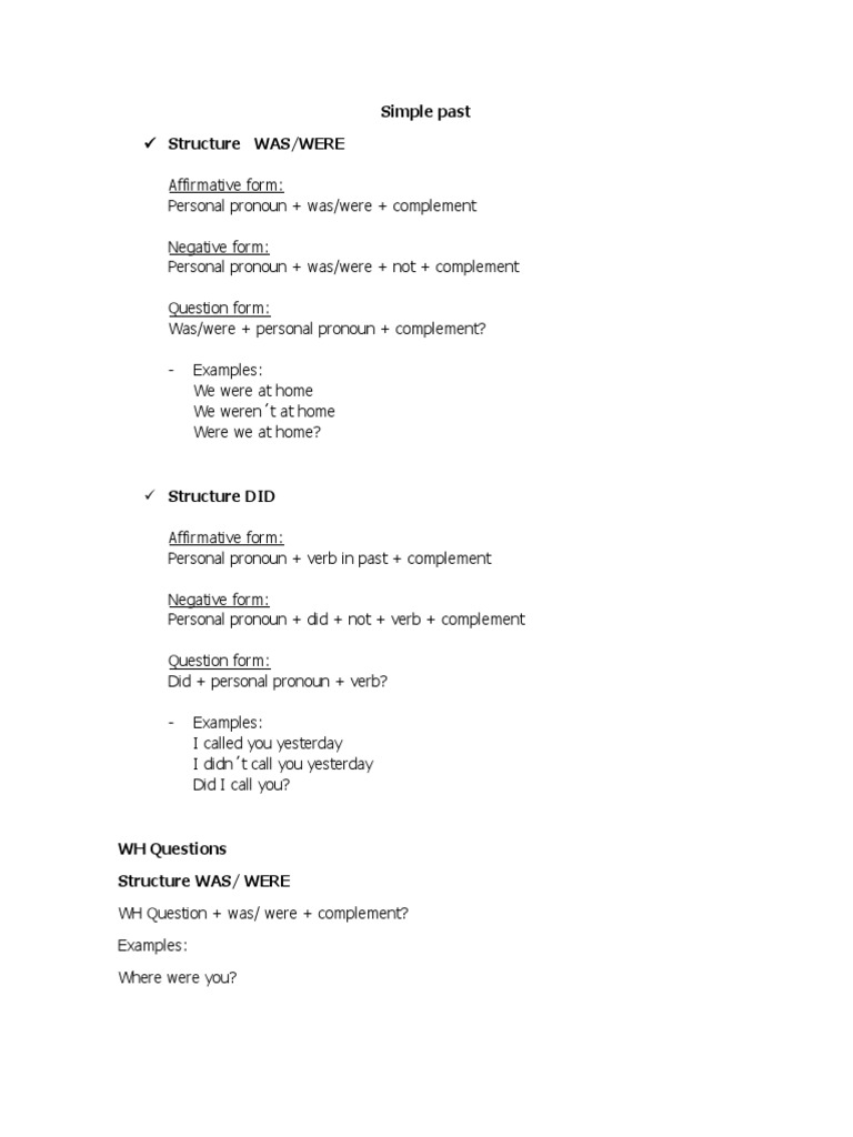 Simple Past Tense Structures Explained | PDF | Language Arts ...