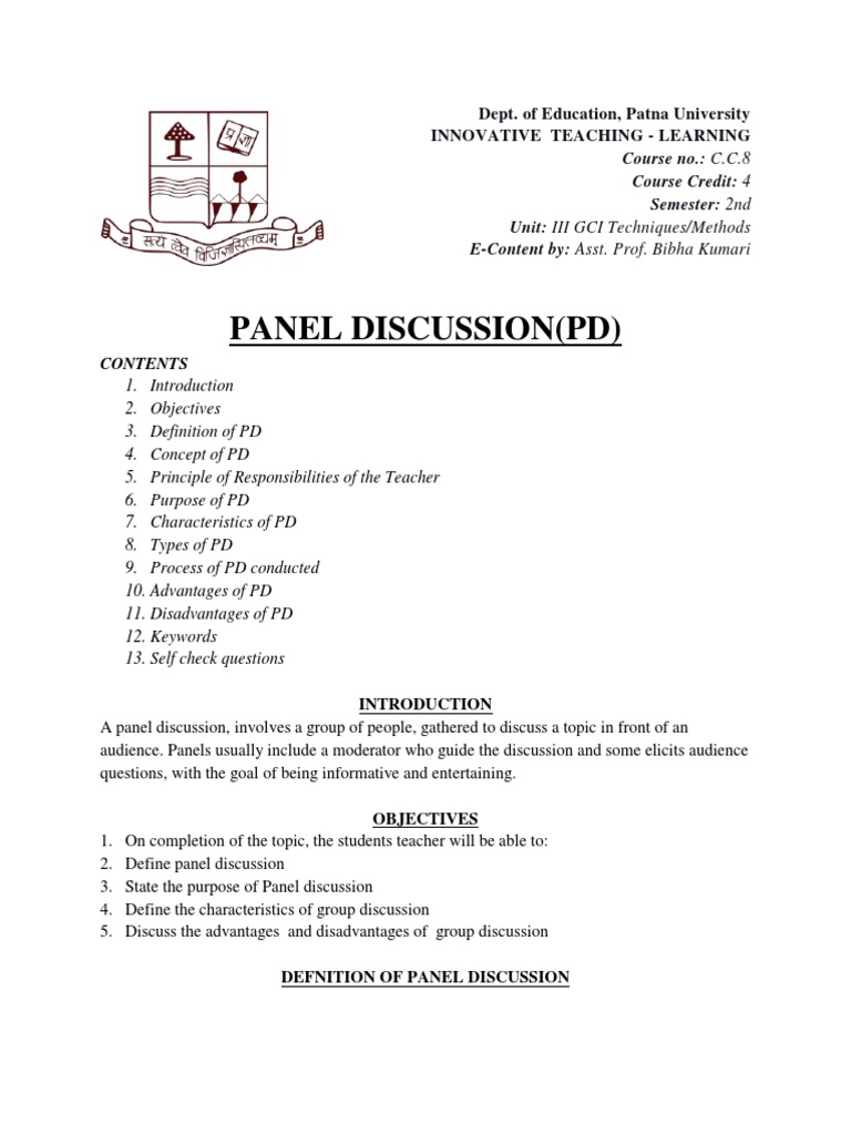 Panel Discussion (PD) : Dept. of Education, Patna University Innovative ...