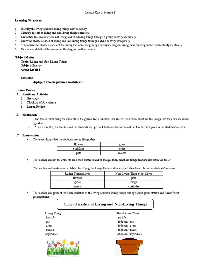 Learning Objectives:: Characteristics of Living and Non-Living Things ...