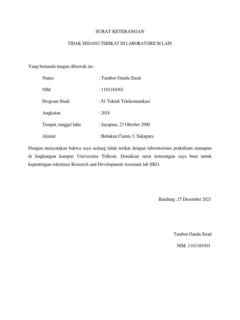 Surat Keterangan Tidak Mengikuti Lab Lain | PDF