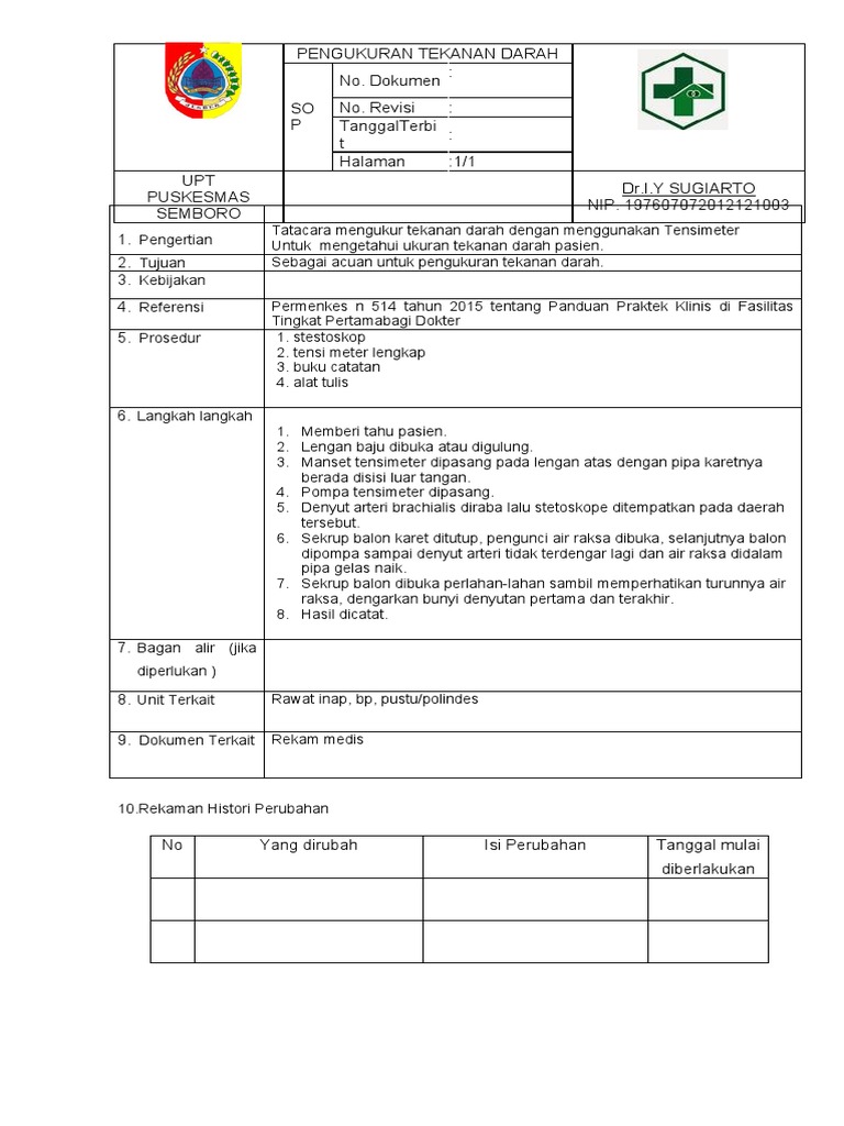 Sop Pengukuran Tekanan Darah | PDF