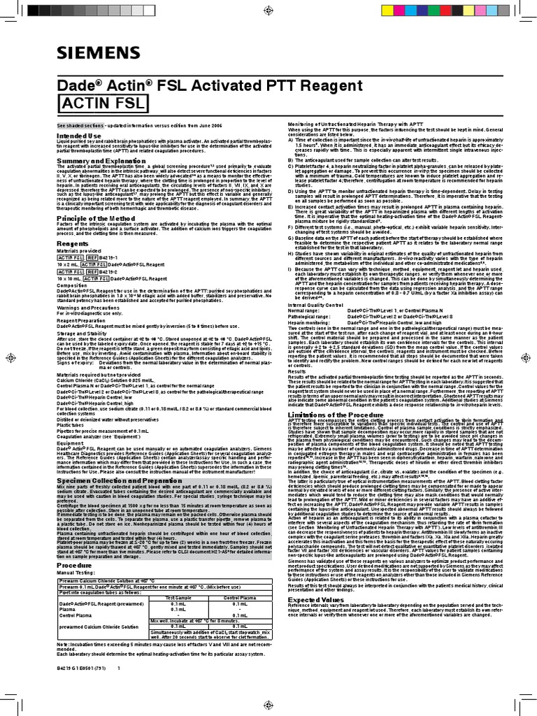 Actib FSL (APTT) | PDF | Coagulation | Blood