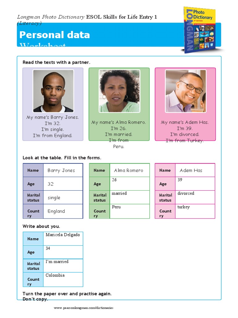 Personal Information Worksheet for ESOL | PDF | Written Communication ...