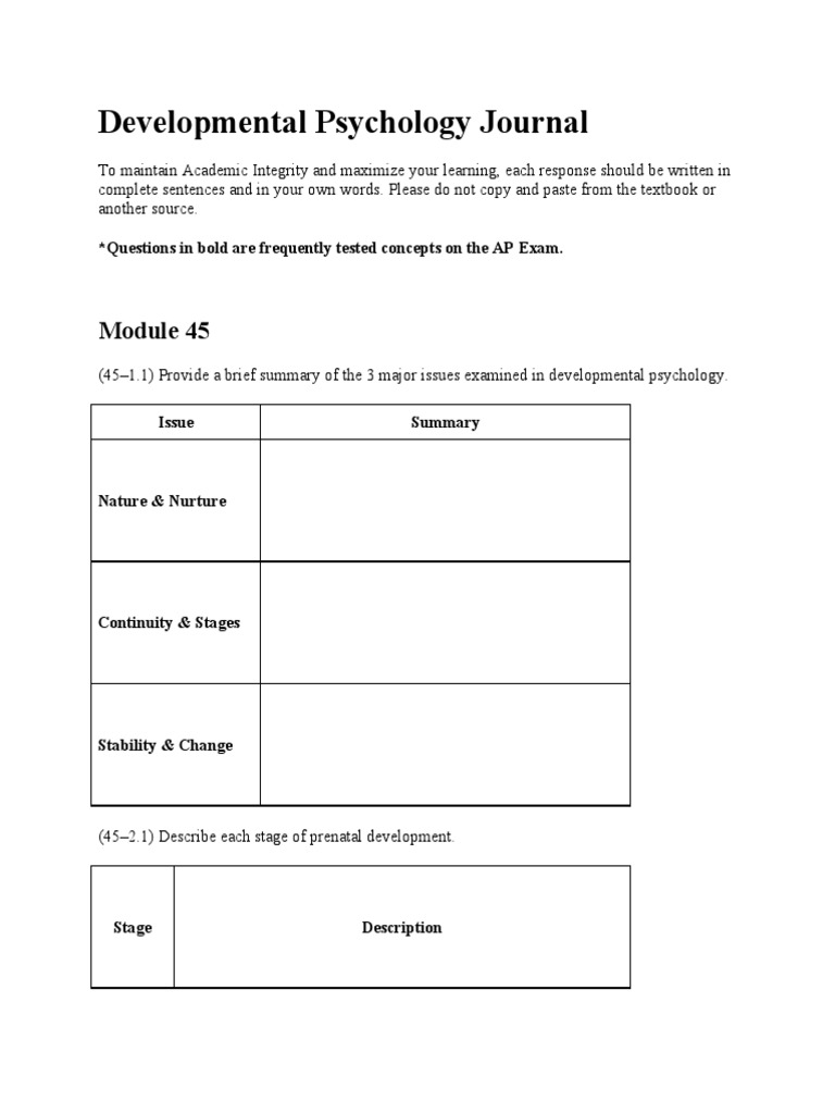 Developmental Psychology Journal: Questions in Bold Are Frequently ...