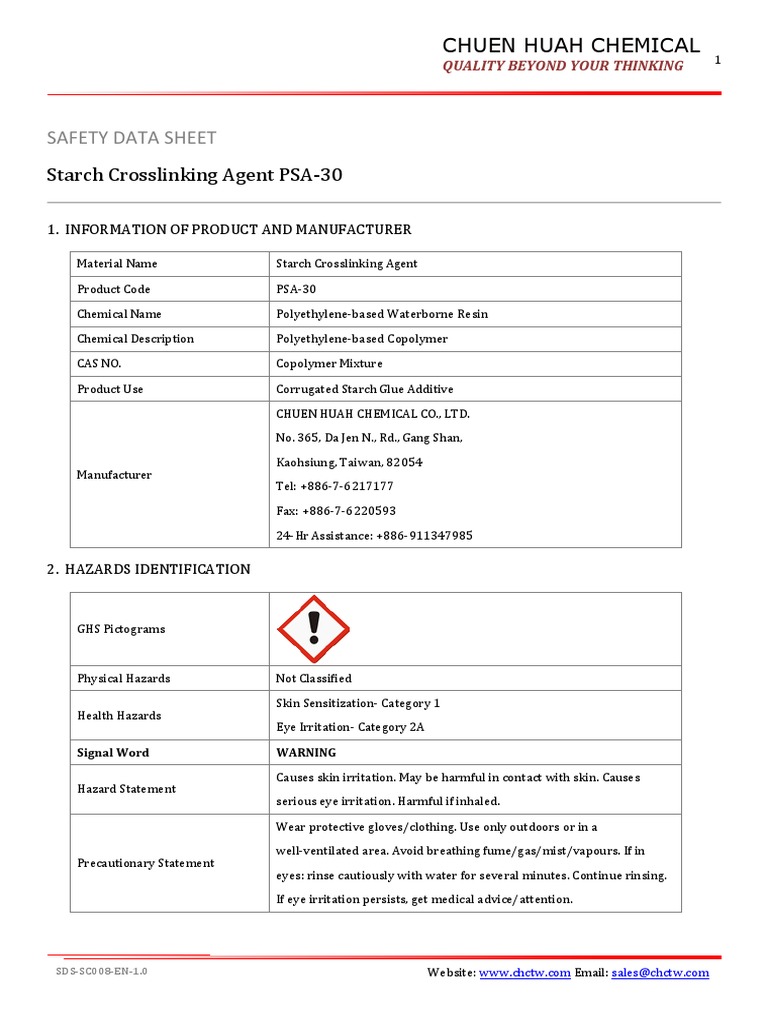 Starch Crosslinking Agent Safety Data Sheet | PDF | Toxicity | Firefighting