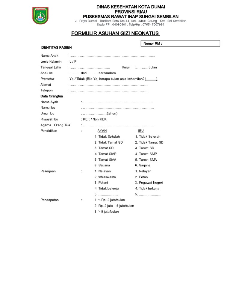 Form Identitas Neonatus Dan Pediatrik | PDF