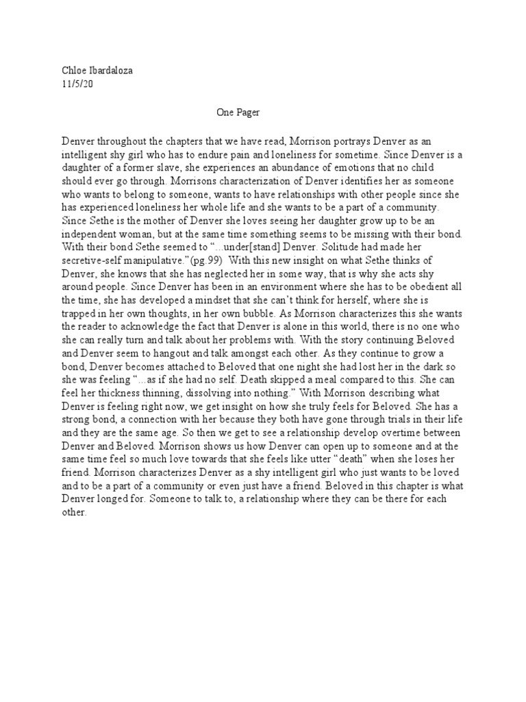 Ib English One Pager Beloved | PDF | Loneliness | Human Nature