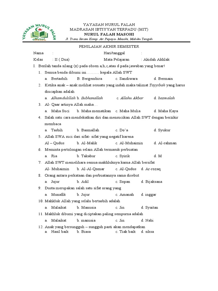 Soal Akidah Akhlak | PDF