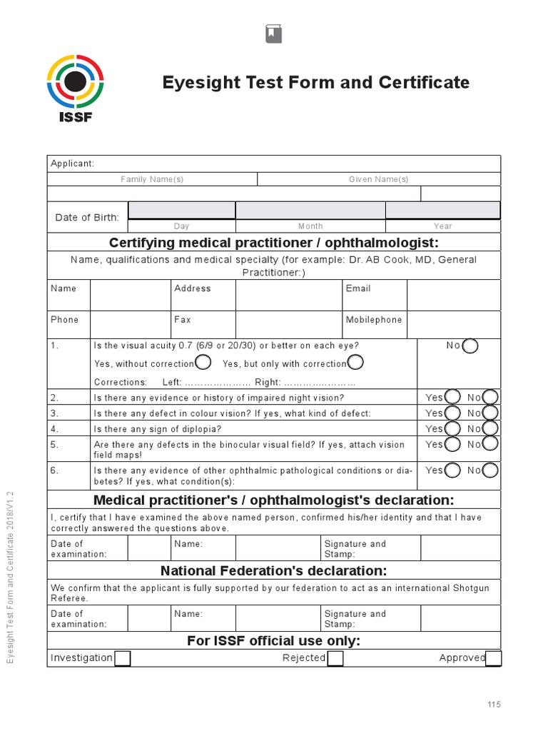 ISSF Eyesight Test Form and Certificate - Edition 2017 - 2nd Print ...