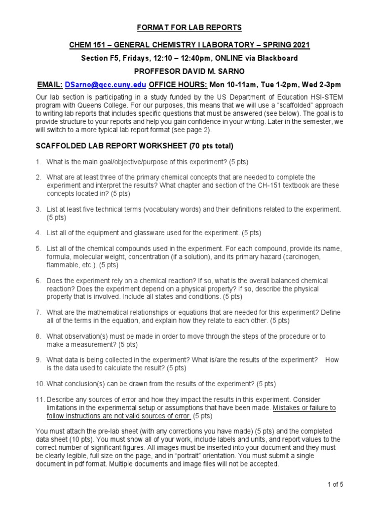 A Guide to Scaffolded and Formal Lab Report Formats for CHEM 151 ...