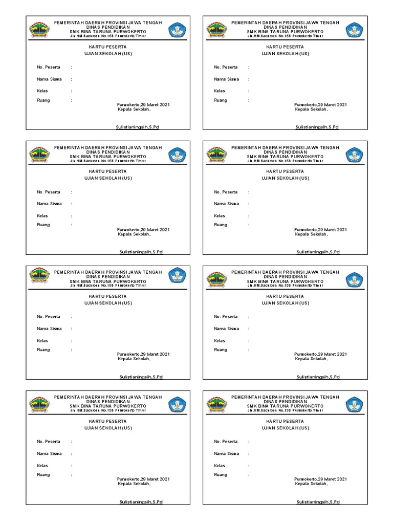 Contoh Kartu Peserta | PDF