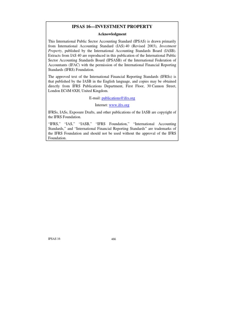 Ipsas 16-Investment Property: Property, Published by The International ...