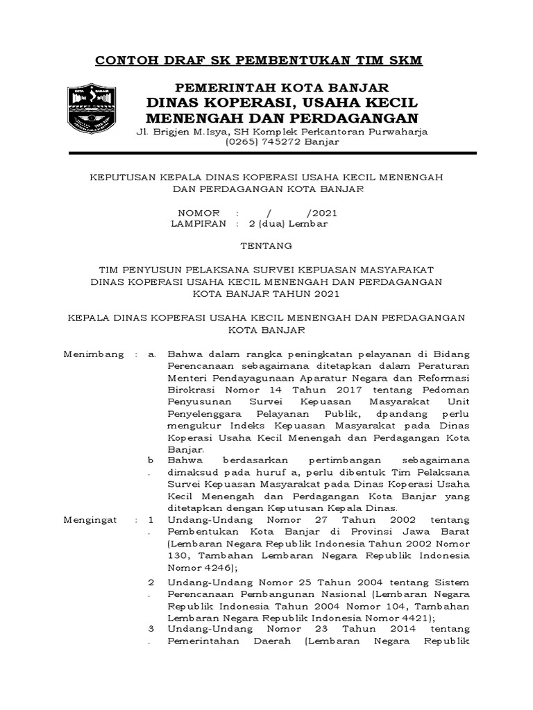 Pembentukan Tim SKM Kota Banjar 2021 | PDF