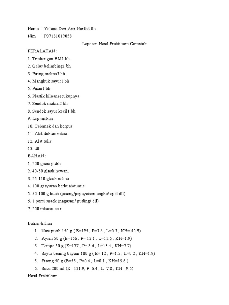 D3 Yolana Dwi P07131019058 Laporan Comstok | PDF