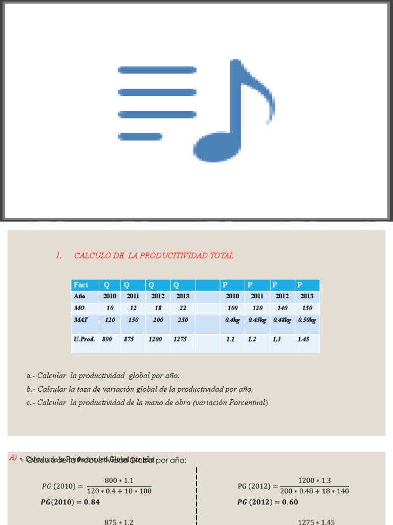 Cálculo De La Productividad Total Grupo 6 Pdf Precios Gestión