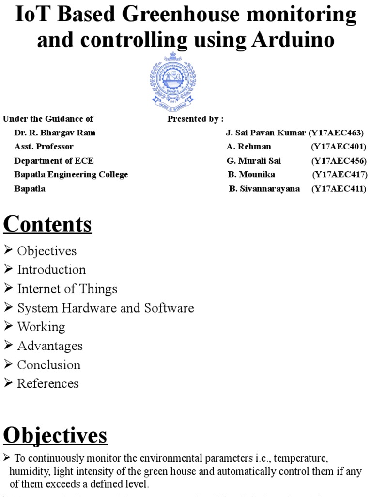 IoT Based Green House Monitoring and Controlling Using Arduino | PDF ...