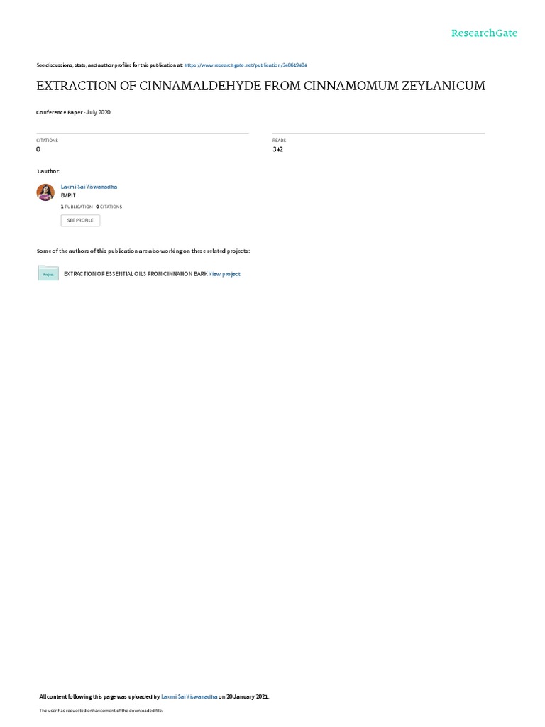 Extraction of Cinnamaldehyde From Cinnamomum Zeylanicum | PDF ...