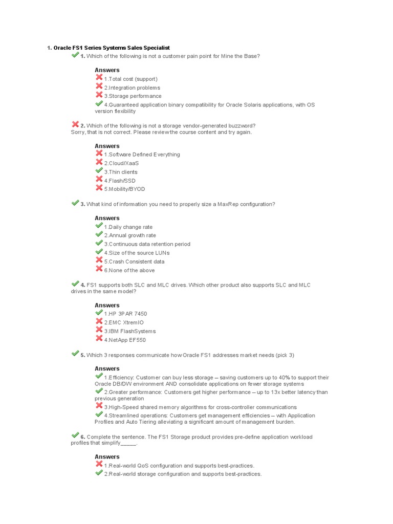 Answers: Oracle FS1 Series Systems Sales Specialist | PDF | Cloud ...