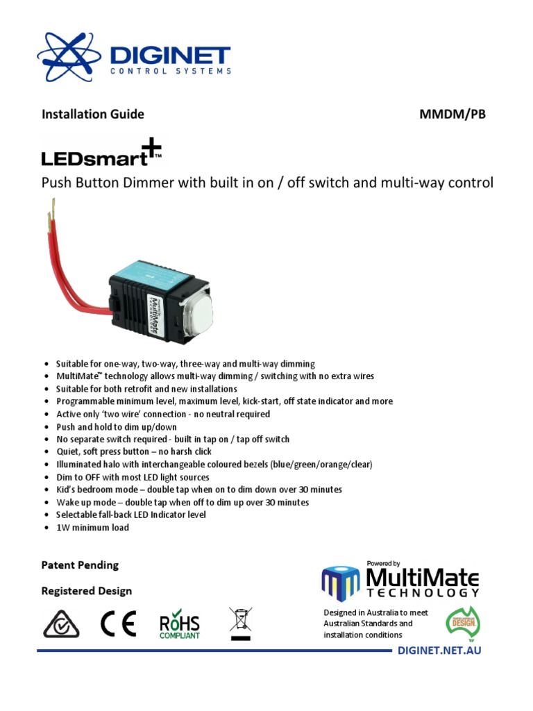 Diginet LEDsmart PUSH BUTTON DIMMER Installation Guide | PDF | Compact ...