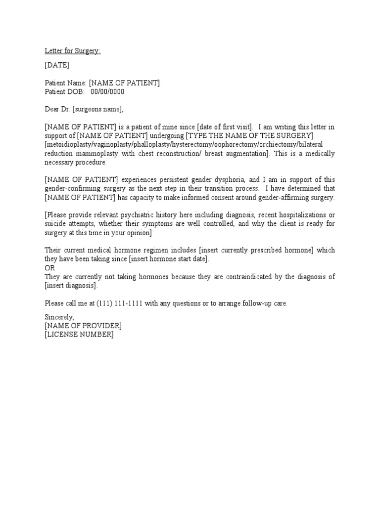 Therapist Support Letter for Surgery | PDF