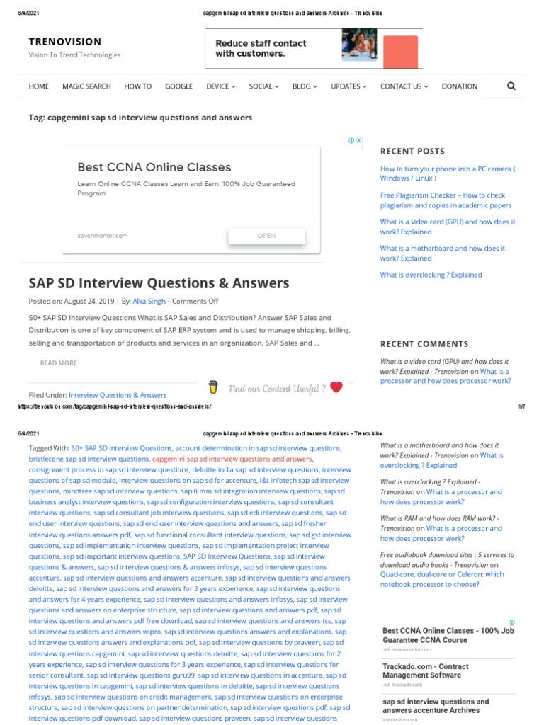 Capgemini Sap SD Interview Questions and Answers Archives - Trenovision ...