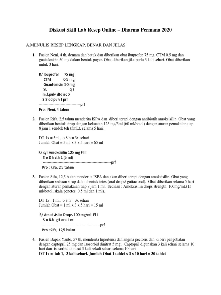 Diskusi Skill Lab Resep Online-Dharma 2020 | PDF