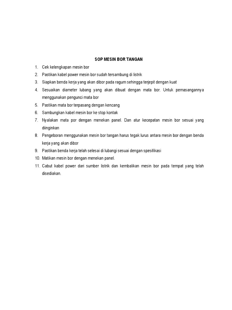 SOP Mesin Bor Tangan | PDF
