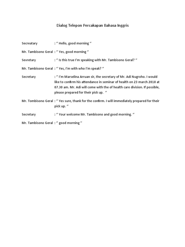 Dialog Telepon Percakapan Bahasa Inggris | PDF