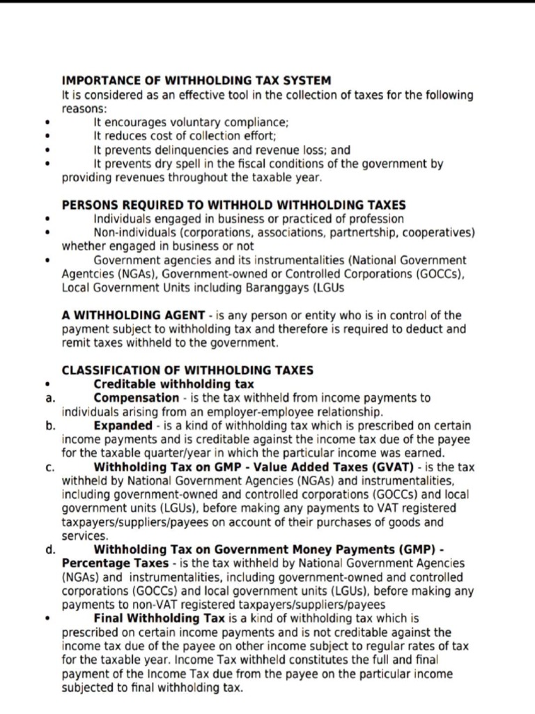 Overview of Withholding Tax System | PDF | Withholding Tax | Income Tax ...
