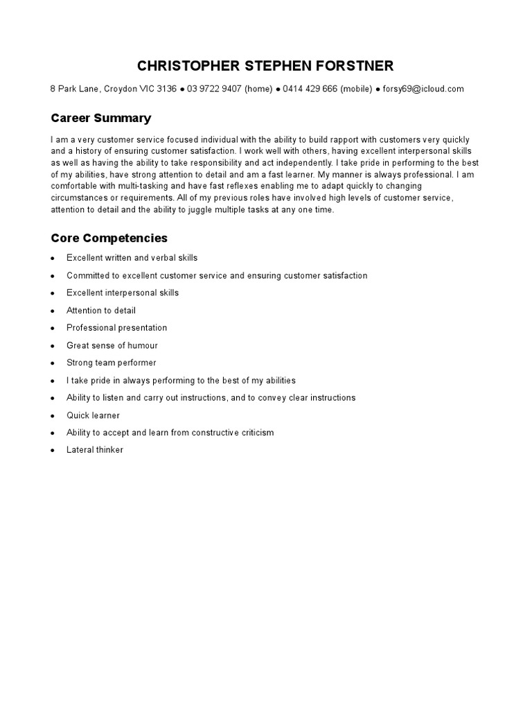 Christopher Stephen Forstner: Career Summary | PDF | Sales | Business
